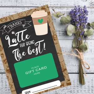 Printable Coffee Gift Card Holder, Thanks a Latte Instant Download ...