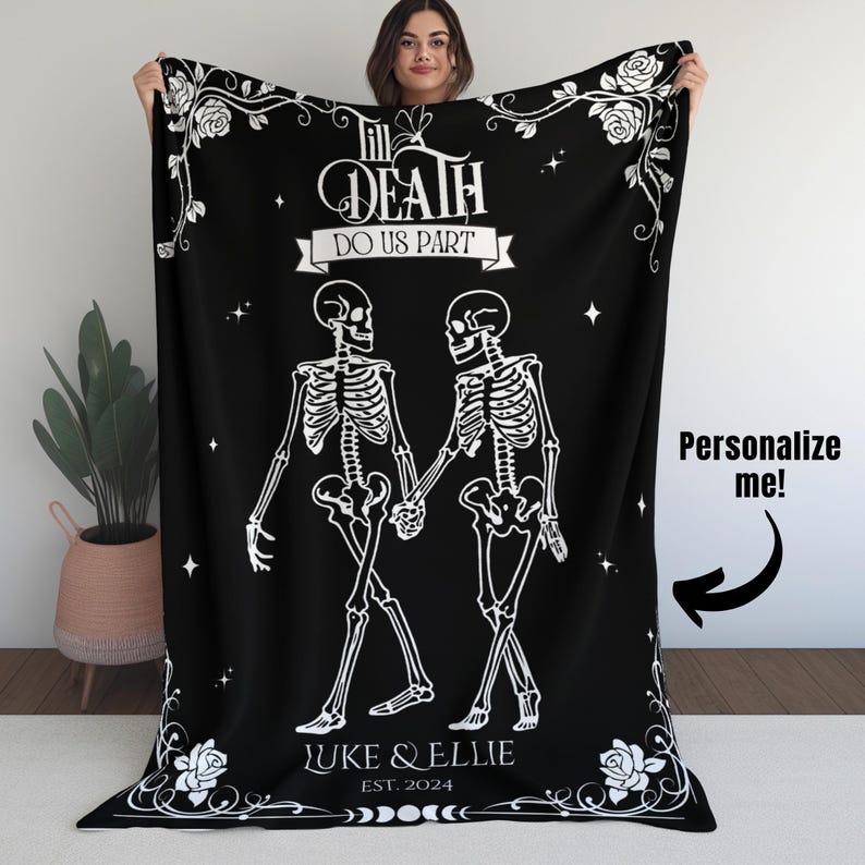 Till Death Do Us Part Skeleton Blanket Spooky Wedding Gift Personalized ...