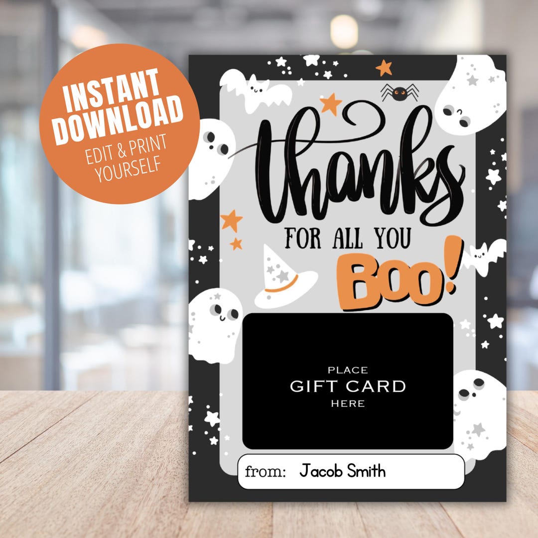 Printable Halloween Gift Card Holder Thank You for All You Boo Teacher ...