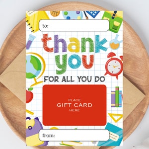 Teacher Appreciation Gift Card Holder, Instant Download, Thanks for All ...