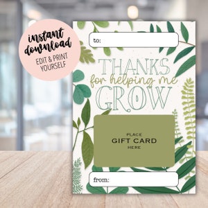 Teacher Appreciation Gift Card Holder, Thanks for Helping Me Grow ...