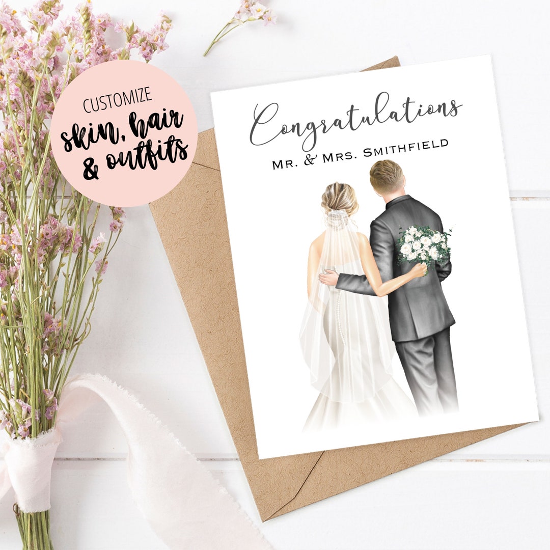 Congratulations Mr. and Mrs. Personalized Wedding Card, Custom Bridal ...