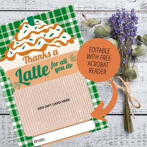Printable Coffee Gift Card Holder, Thanks a Latte Instant Download ...