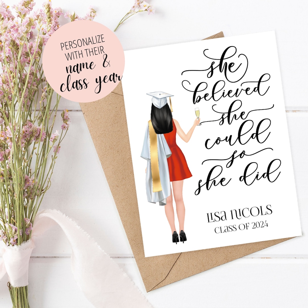 Graduation Card 2024, Personalized Congrats Card, Custom Grad Gift, She ...