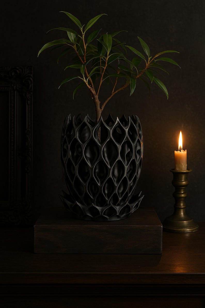 Gothic Planter - Sculpted Black Pot for Indoor Plants - Modern Gift for ...