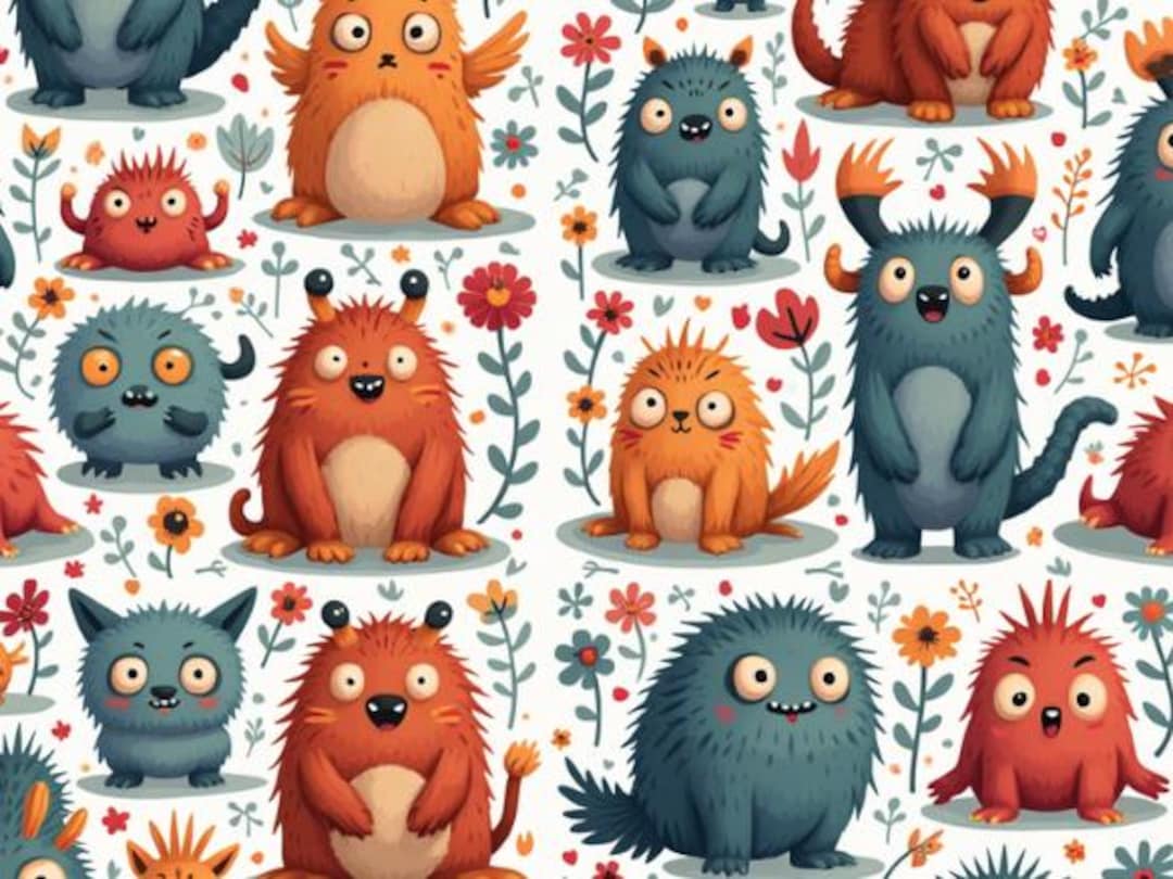 Seamless Pattern Monsters Cute Monster Printable Paper Craft Design - Etsy