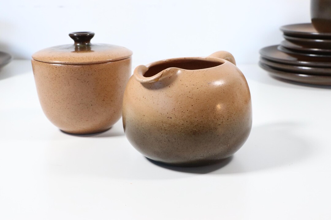 Vintage Edith Heath Ceramics Creamer & Sugar Bowl W/ Lid, in Brownstone ...