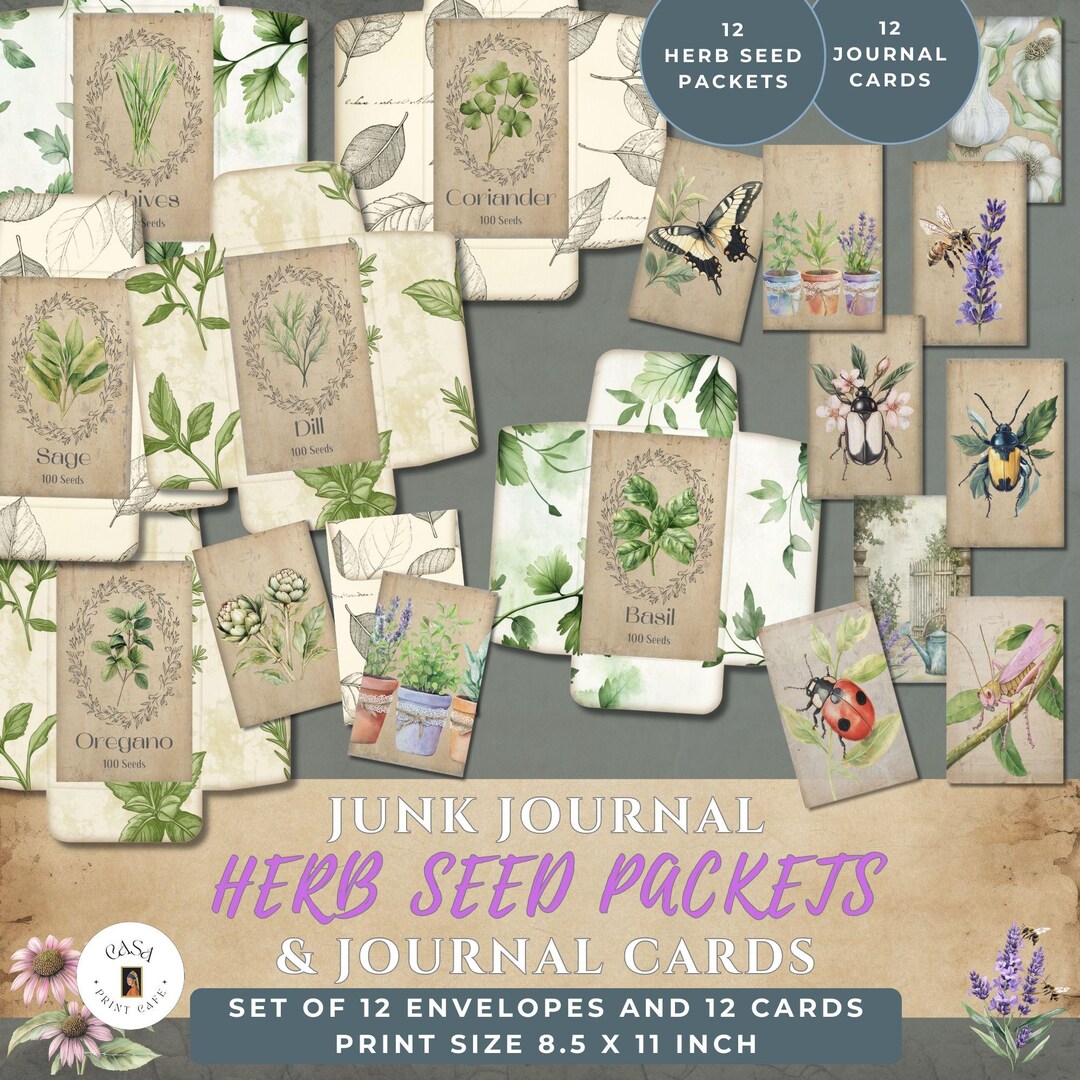 Herb Seed Packets | Printable Botanical Journal Cards | Junk Journal ...