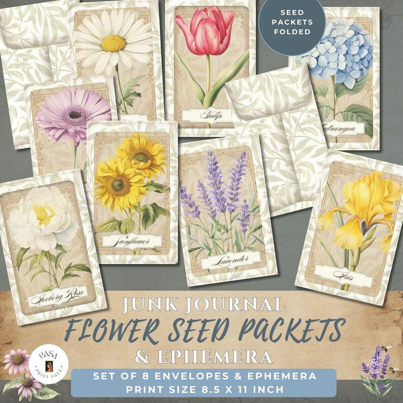 Flower Seed Packets | Printable Floral Journal Cards | Junk Journal ...