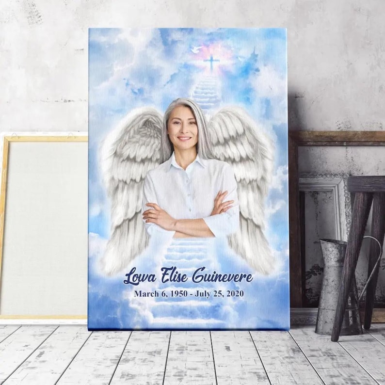 Personalized Angel Memorial Canvas: Custom Heaven Portrait With Wings ...