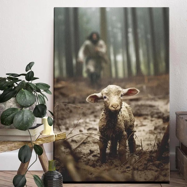 Picture of Jesus Running After Lost Lamb - Etsy