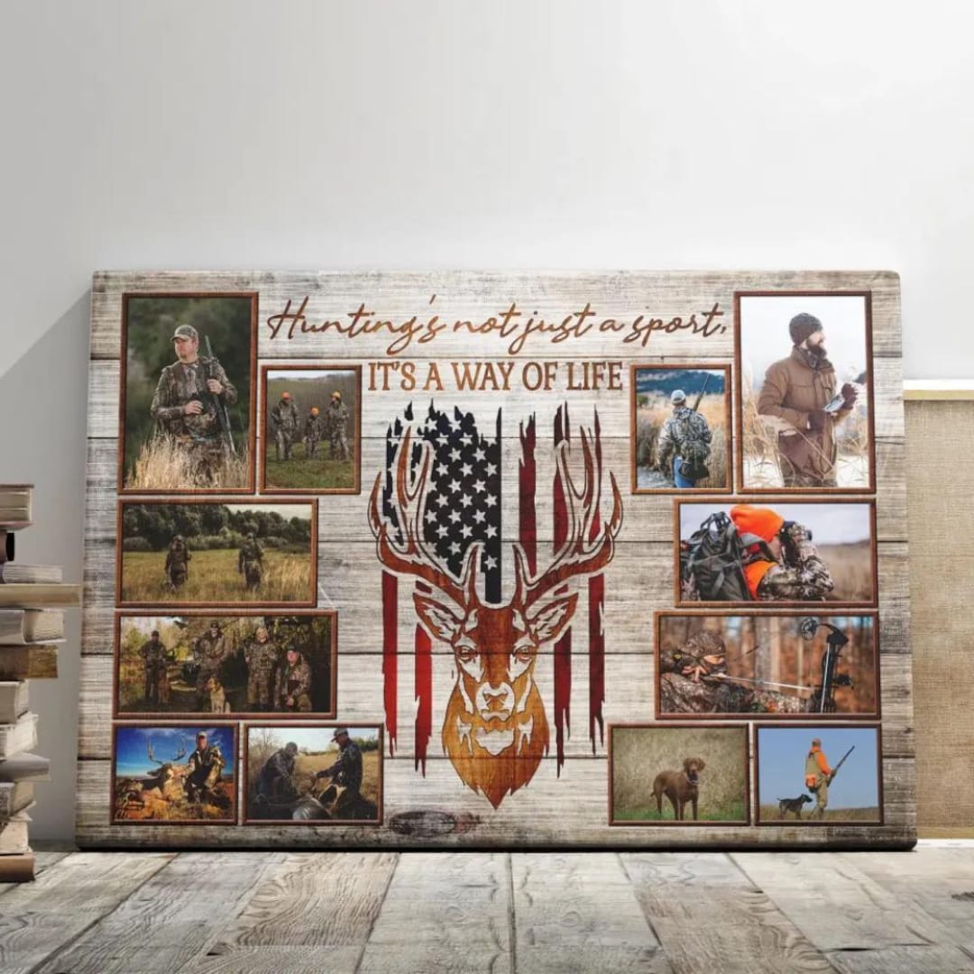 Personalized Hunting Canvas Wall Art: Rustic American Flag Deer Decor ...