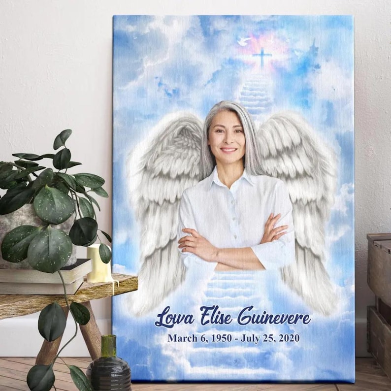 Personalized Angel Memorial Canvas: Custom Heaven Portrait With Wings ...