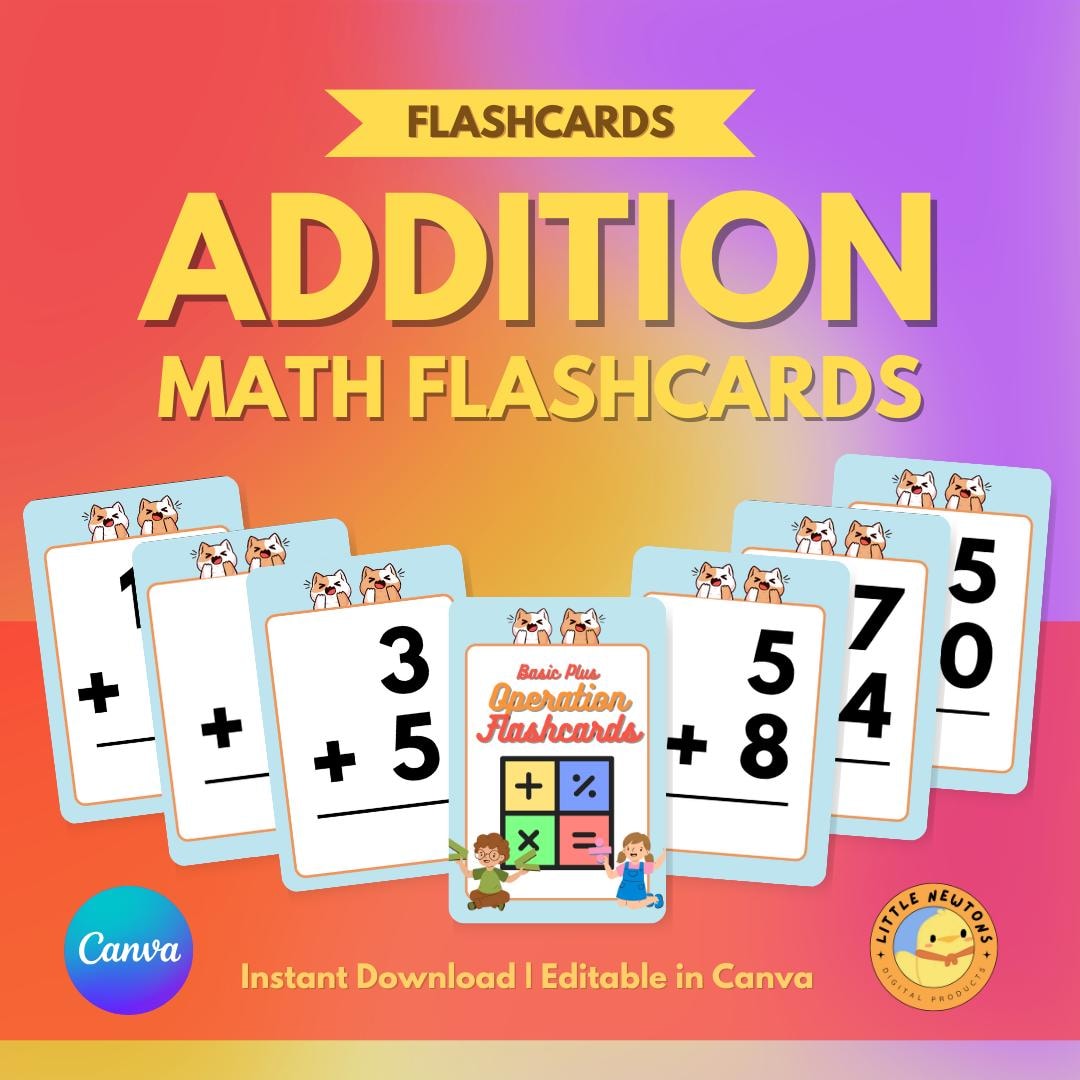 Addition Math Flashcards Printable and Editable Plus Worksheets for ...
