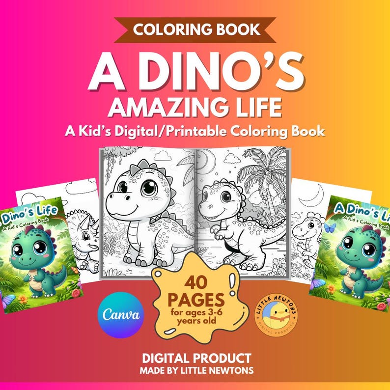 Kids Dinosaur Coloring Book Digital Printable Editable 40 Pages ...