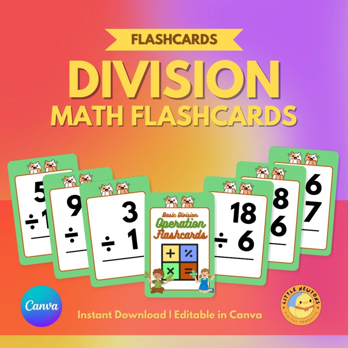 Division Math Flashcards Printable and Editable Basic Divide Worksheets ...