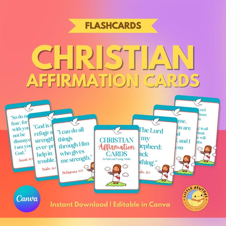 Christian Affirmation Flashcards for Kids and Young Adults, Positive ...