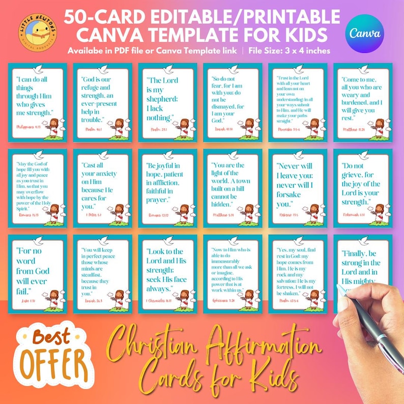 Christian Affirmation Flashcards for Kids and Young Adults, Positive ...