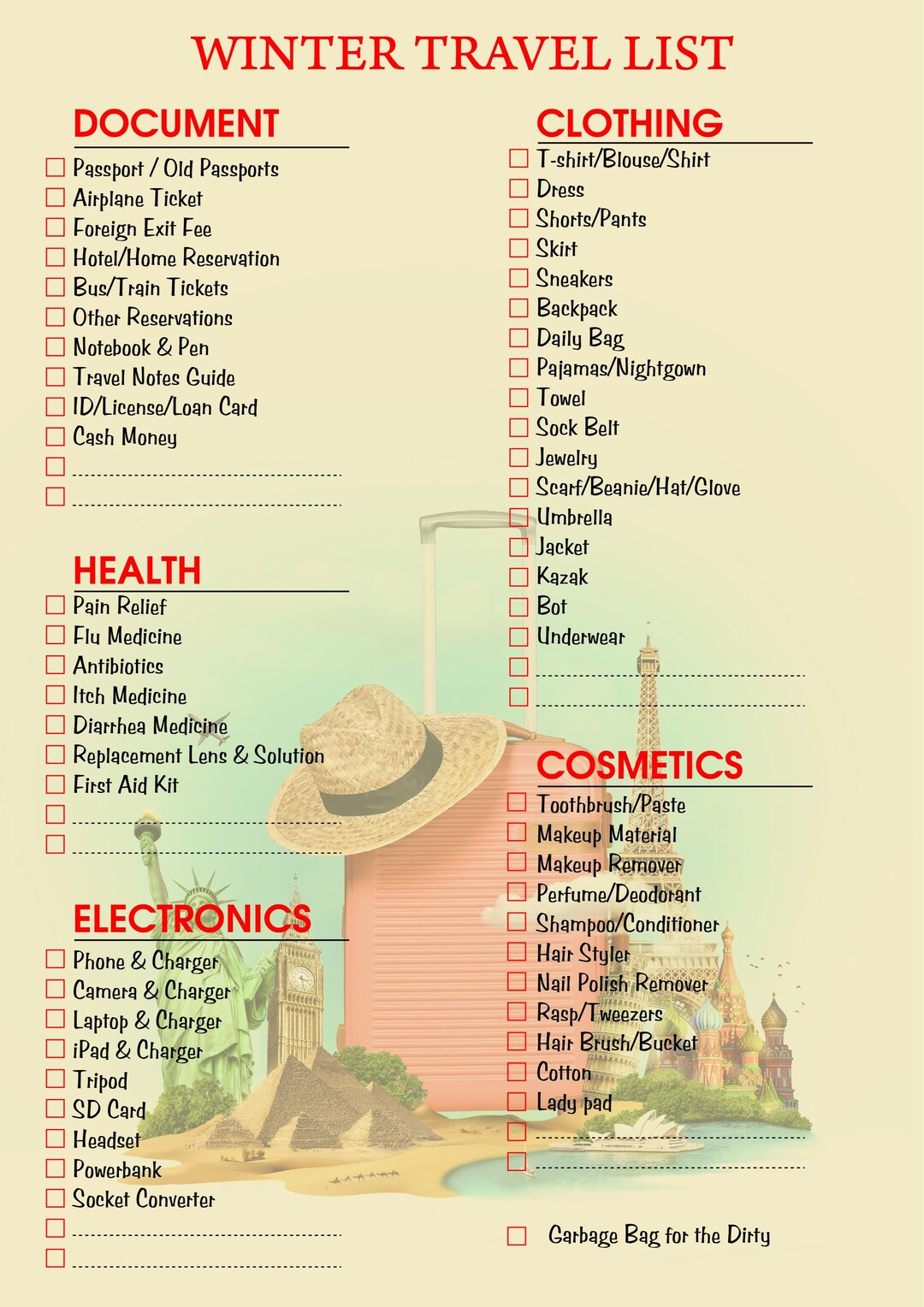 Vacation , Trip Planner , Travel List , Digital Travel Planner Winter ...
