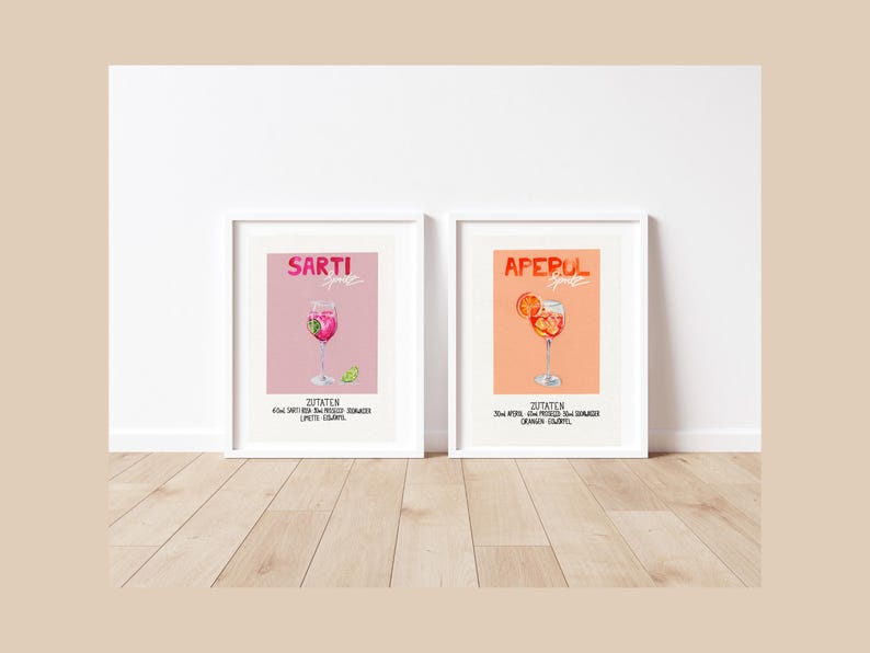 Aperol Spritz Poster Watercolor | Cocktail Print Kitchen Bar Decor ...