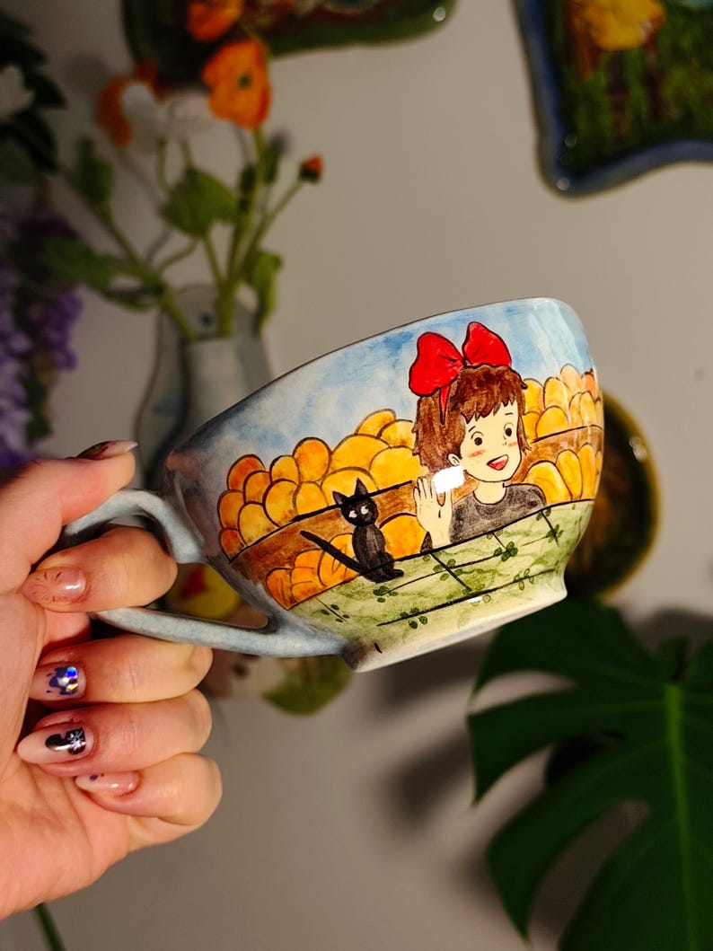 Hand-painted Kiki's Delivery Service Mug – Studio Ghibli Ceramic Latte ...