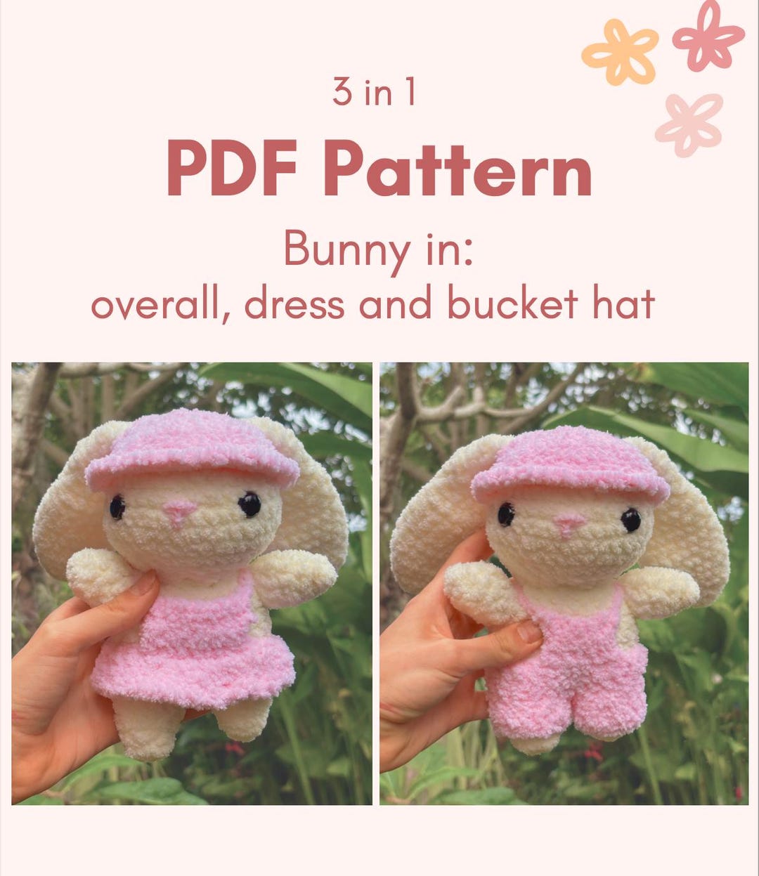 Crochet Baby Bunny Pattern Bundle: Overalls, Dress and Bucket Hat - Etsy