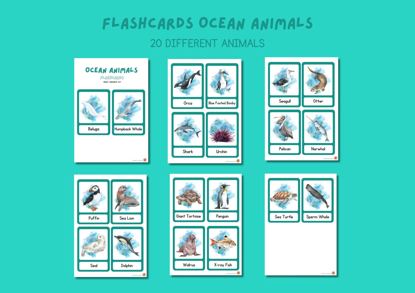 Ocean Animals Montessori 3-part Flashcards: Educational Activity for ...