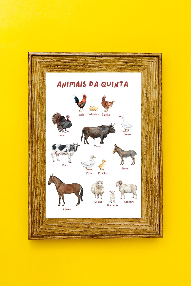 Farm Animals Poster | Portuguese Language, Kids Room Decor (digital ...