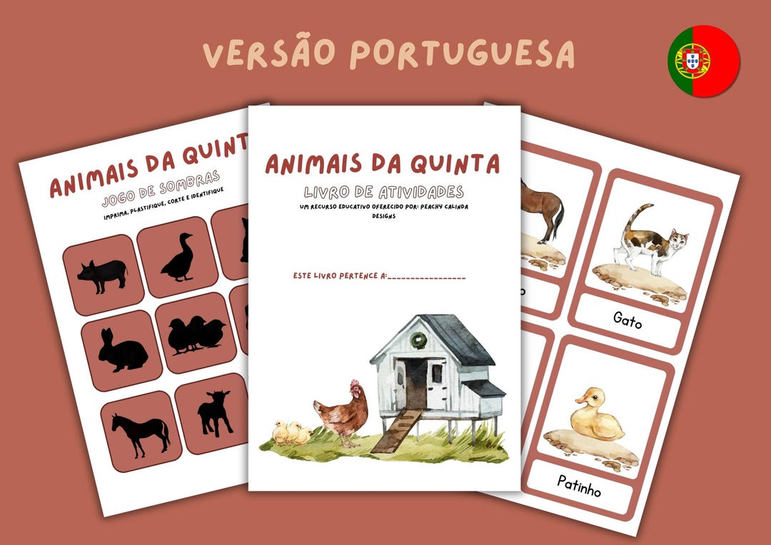 Portuguese Version Printable Kids Activity Book: Farm Animals for ...