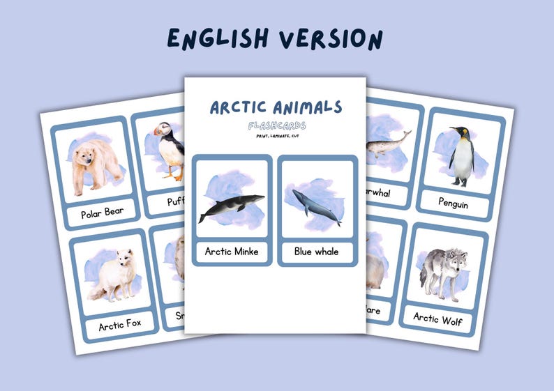 Flashcards Arctic Animals Polar Animals Montessori 3-part Cards Winter ...