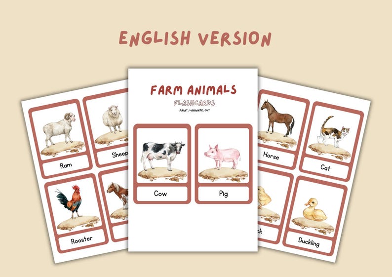 Flashcards Farm Animals Farm Animals Montessori 3-part Cards Spring ...