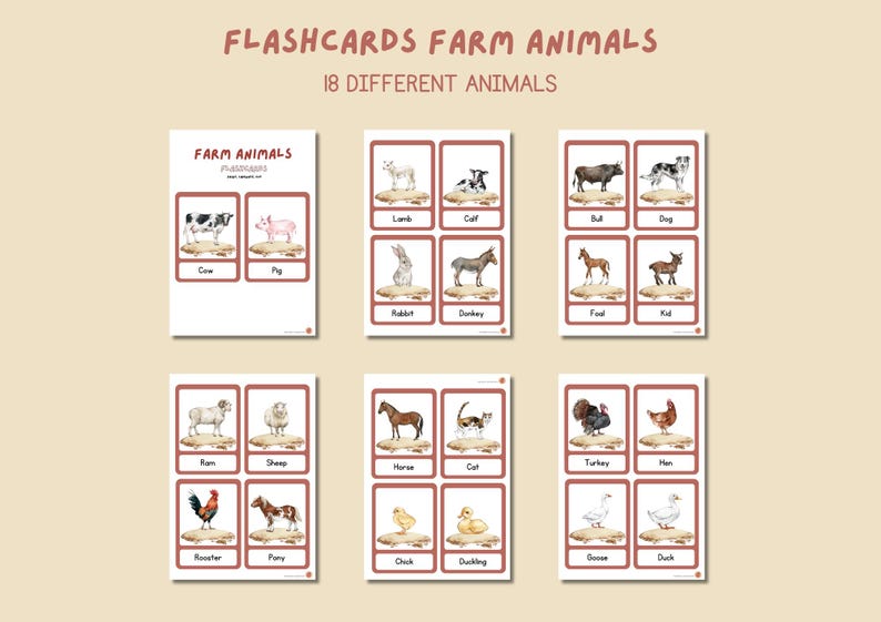 Flashcards Farm Animals Farm Animals Montessori 3-part Cards Spring ...