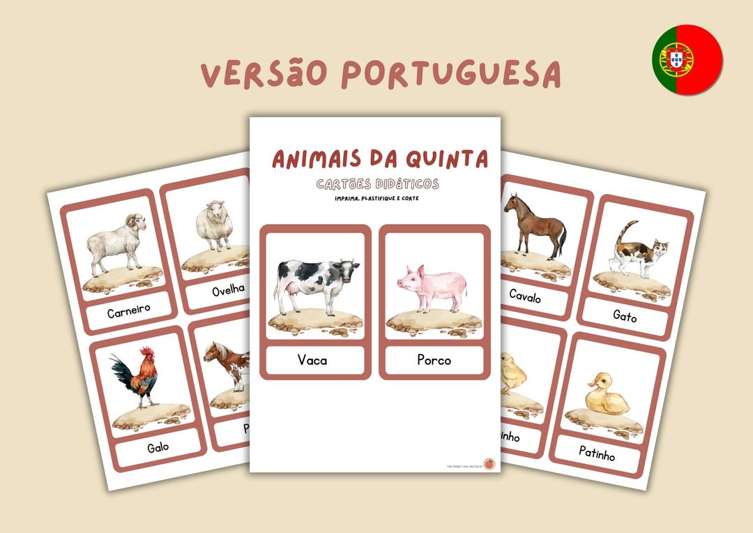 Cartões de memória Montessori com animais da fazenda (versão em ...