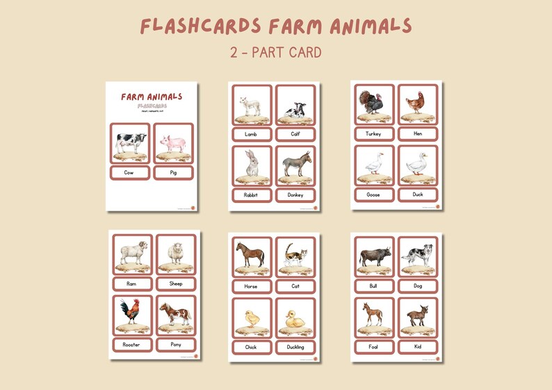 Flashcards Farm Animals Farm Animals Montessori 3-part Cards Spring ...