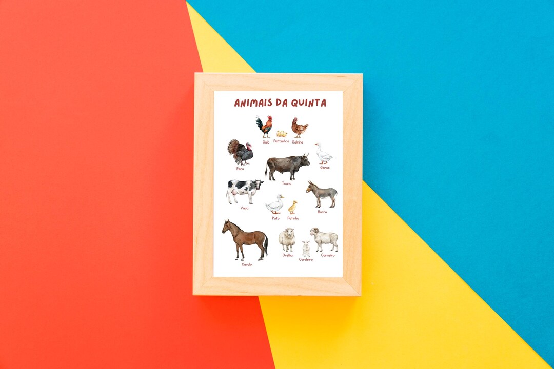Farm Animals Poster | Portuguese Language, Kids Room Decor (digital ...