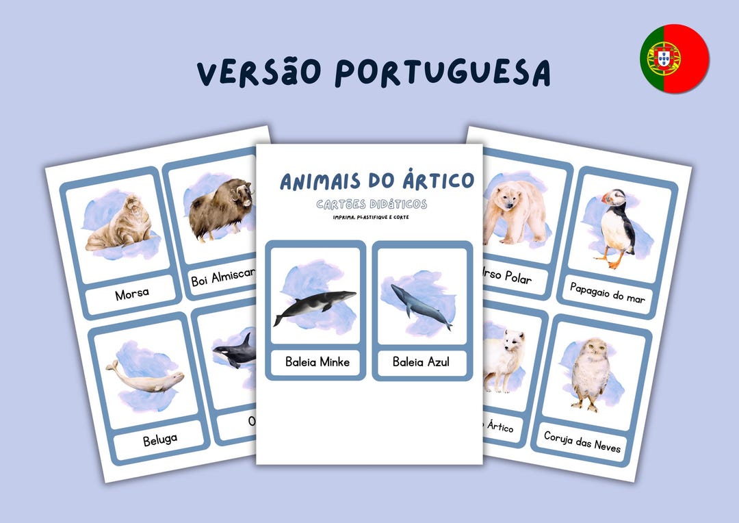 Portuguese Version Arctic Animals Montessori 3-part Cards: Winter ...
