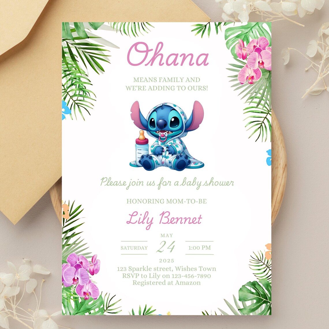 Stitch Baby Shower Invitation, Ohana Baby Shower Invite, Stitch Ohana ...