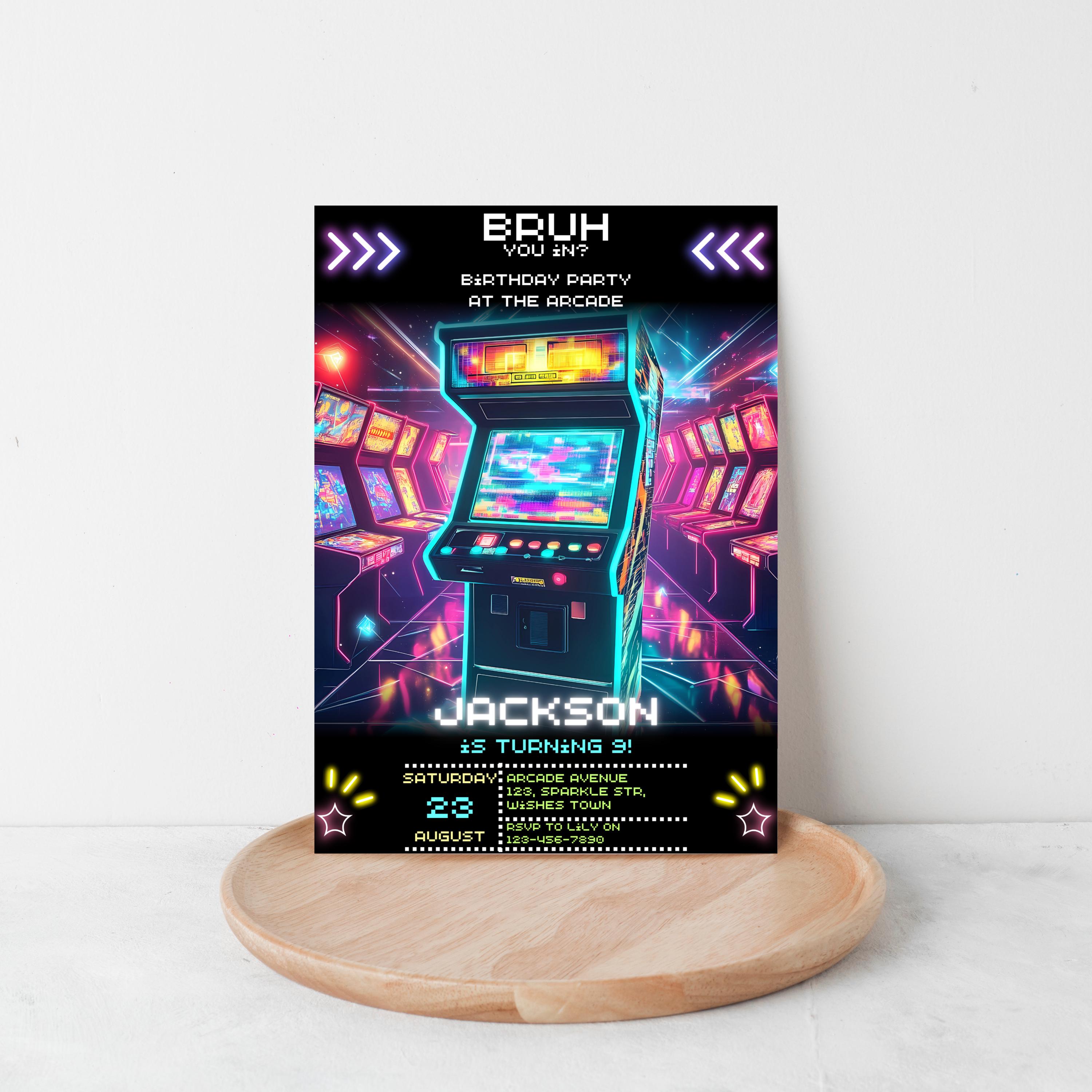Editable Arcade Birthday Invitation, Retro Gaming Party Invite, Bruh ...