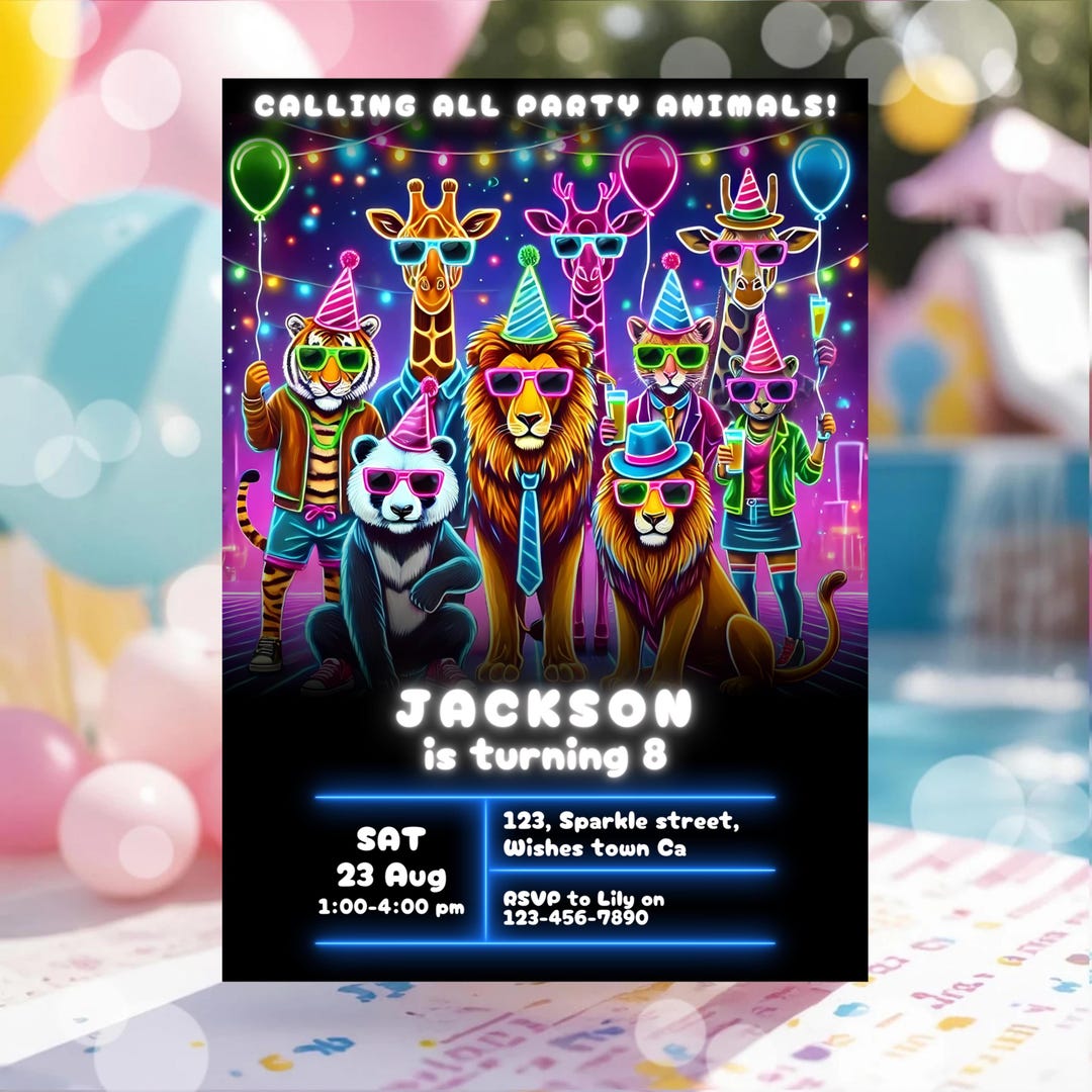 Party Animals Birthday Invite Editable Template, Animals Birthday ...