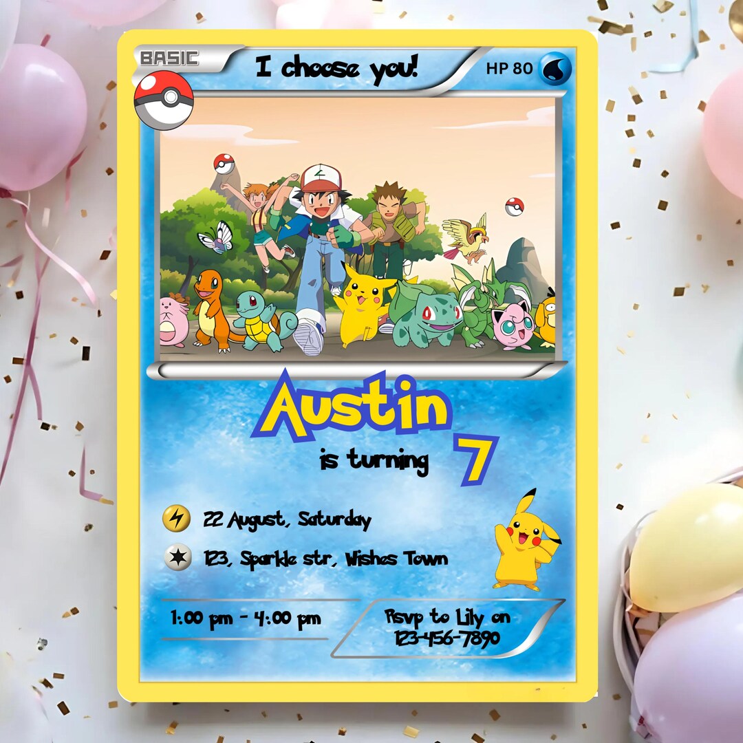 Editable Pokemon Card Birthday Invitation, Pokemon Bday Invitation ...