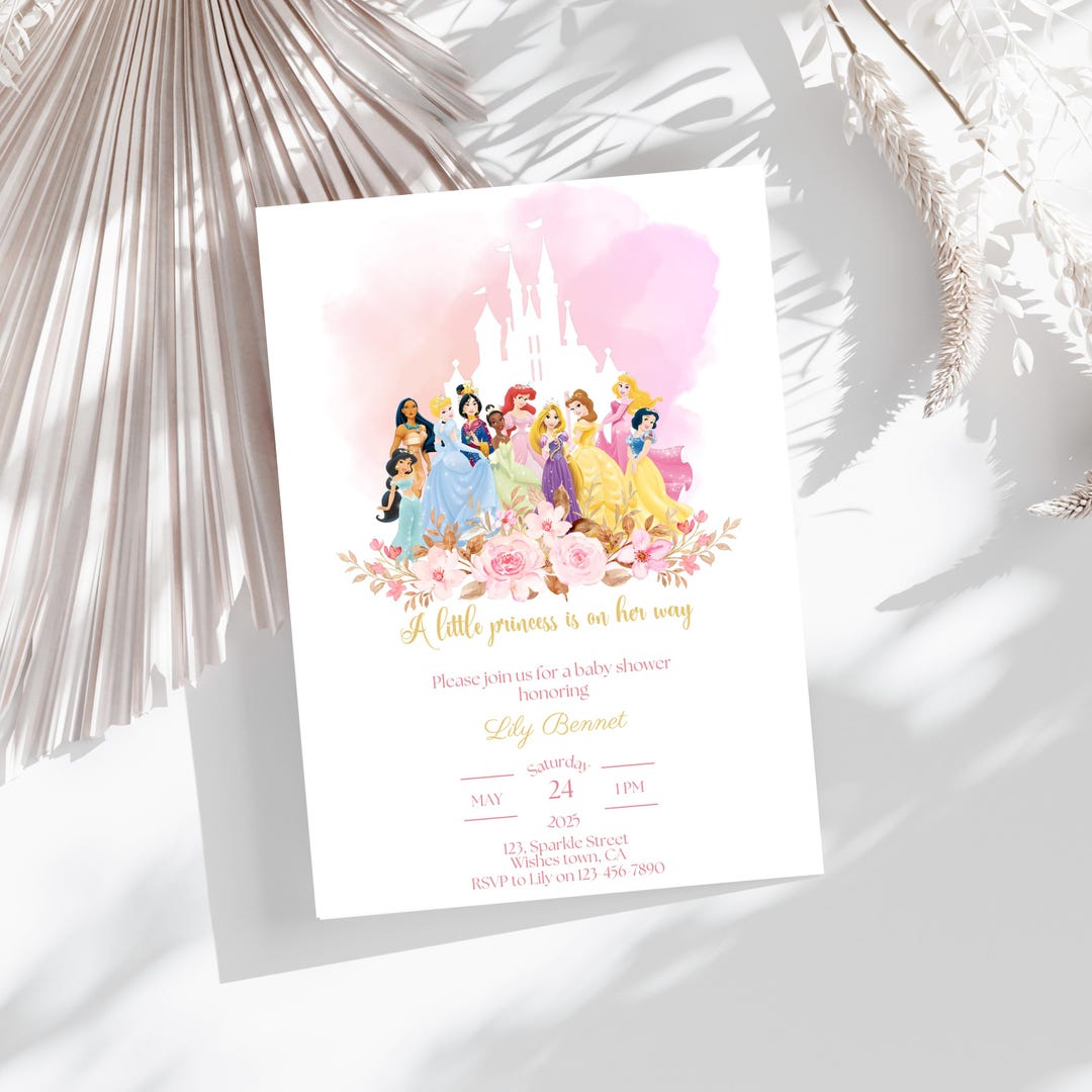 Disney Princess Baby Shower Invitation, Princess Baby Shower, Disney ...