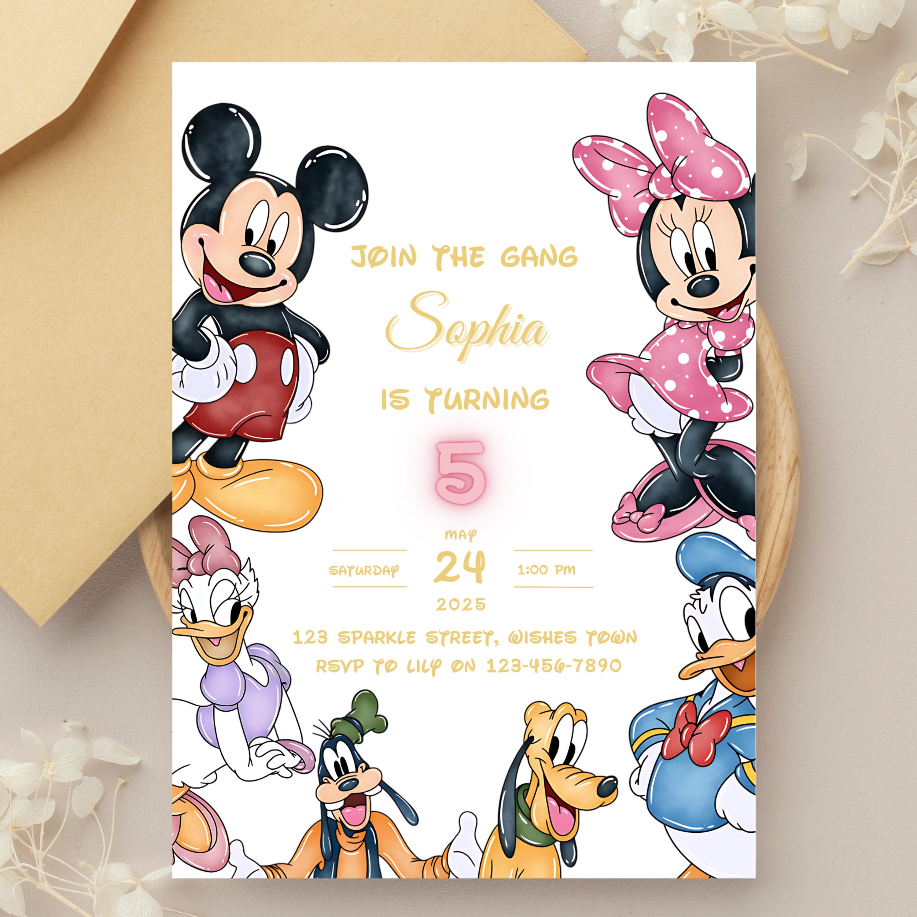 Disney Themed Birthday Invite, Minnie Mouse Invite, Mickey Mouse Invite ...