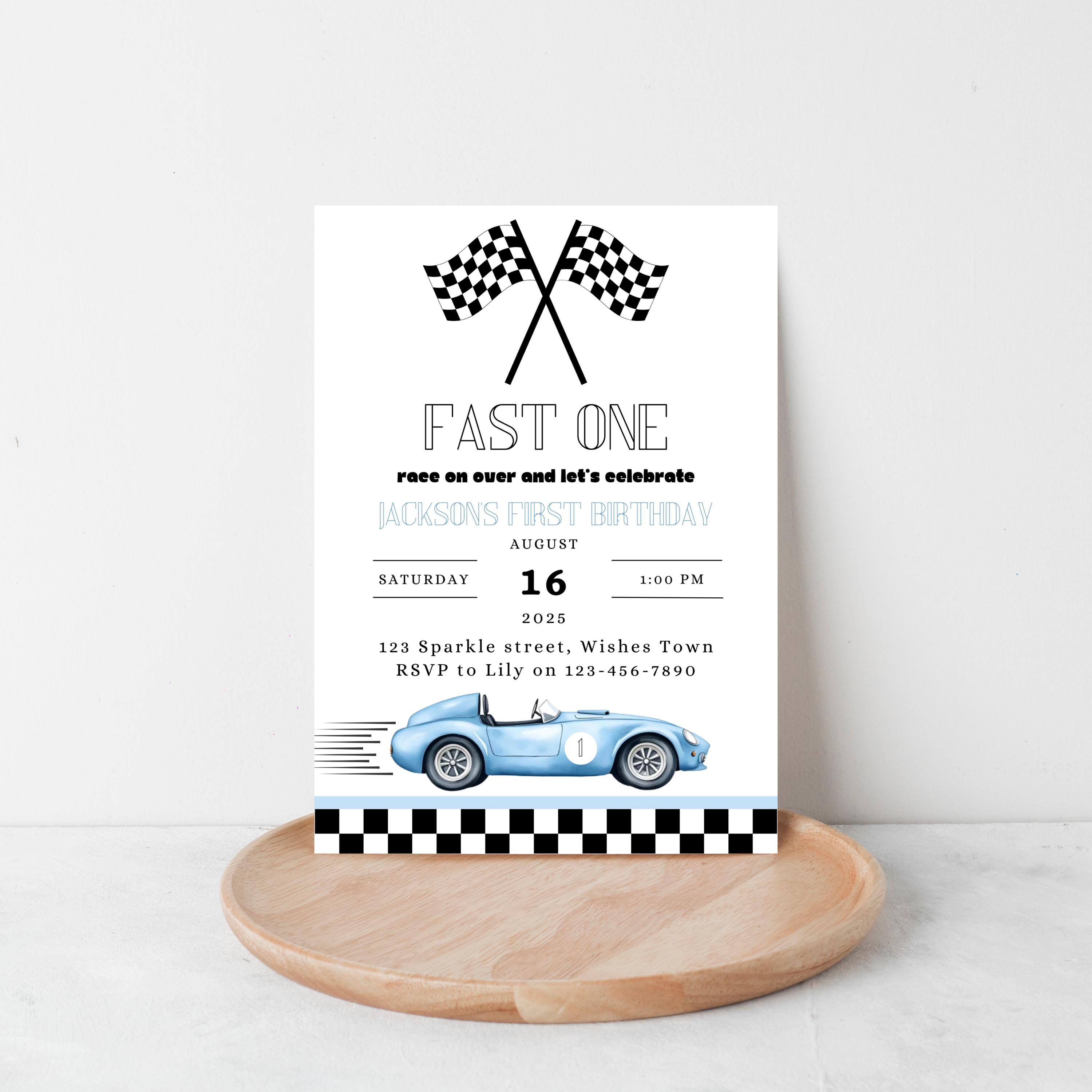 Editable Fast ONE Birthday Invitation, Race Car 1st Birthday Invite ...