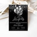 Editable Silver and Black Birthday Invitation, Glitter Balloons Party ...