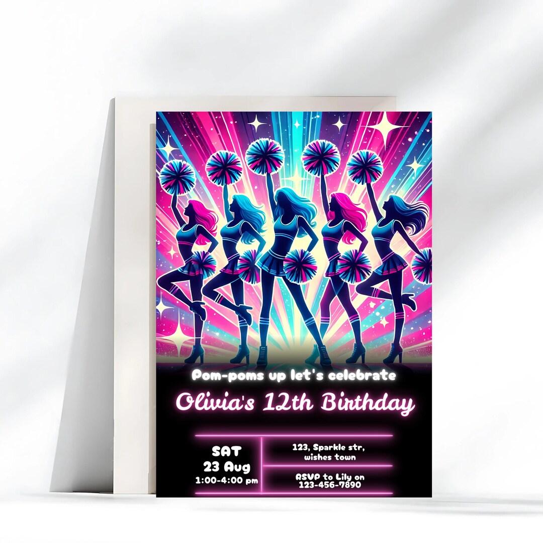 Cheerleading Birthday Invitation Template, Girl Birthday Invite, Cheer ...