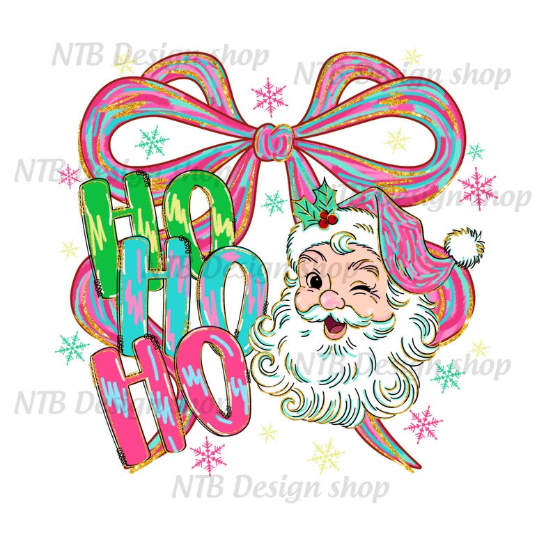 Retro Santa Ho Ho Ho PNG | Coquette Christmas Bow PNG | Vintage Santa ...