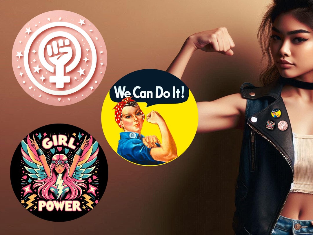 Feminist Symbol Pin Badge, We Can Do It, Raised Fist, Girl Power, Unity ...