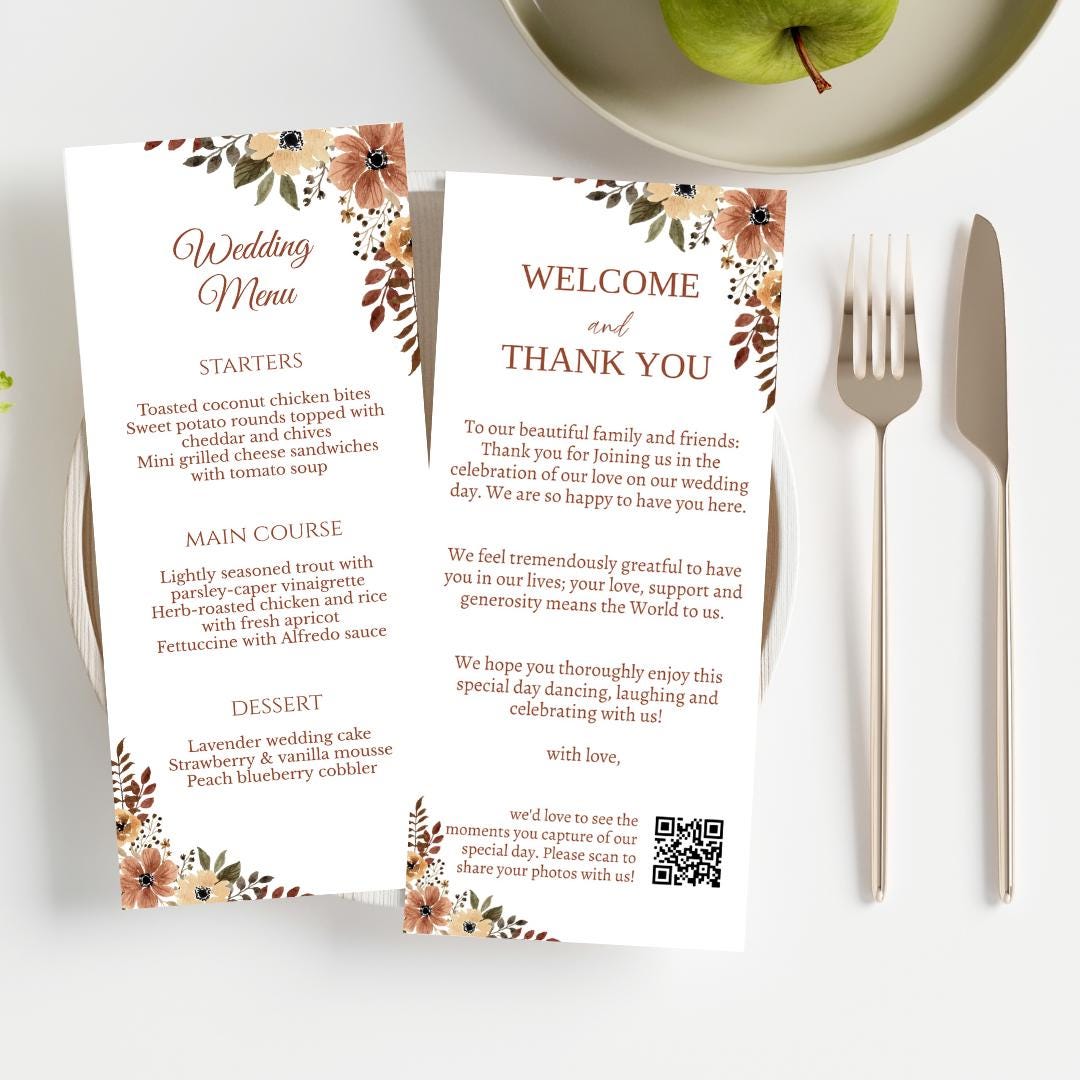 Spring Flower Menu Template, Wedding Menu Template, Fresh Menu Template ...