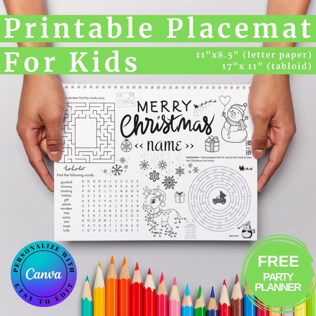 Christmas Activity Mat for Kids Printable Christmas Placemat Instant ...