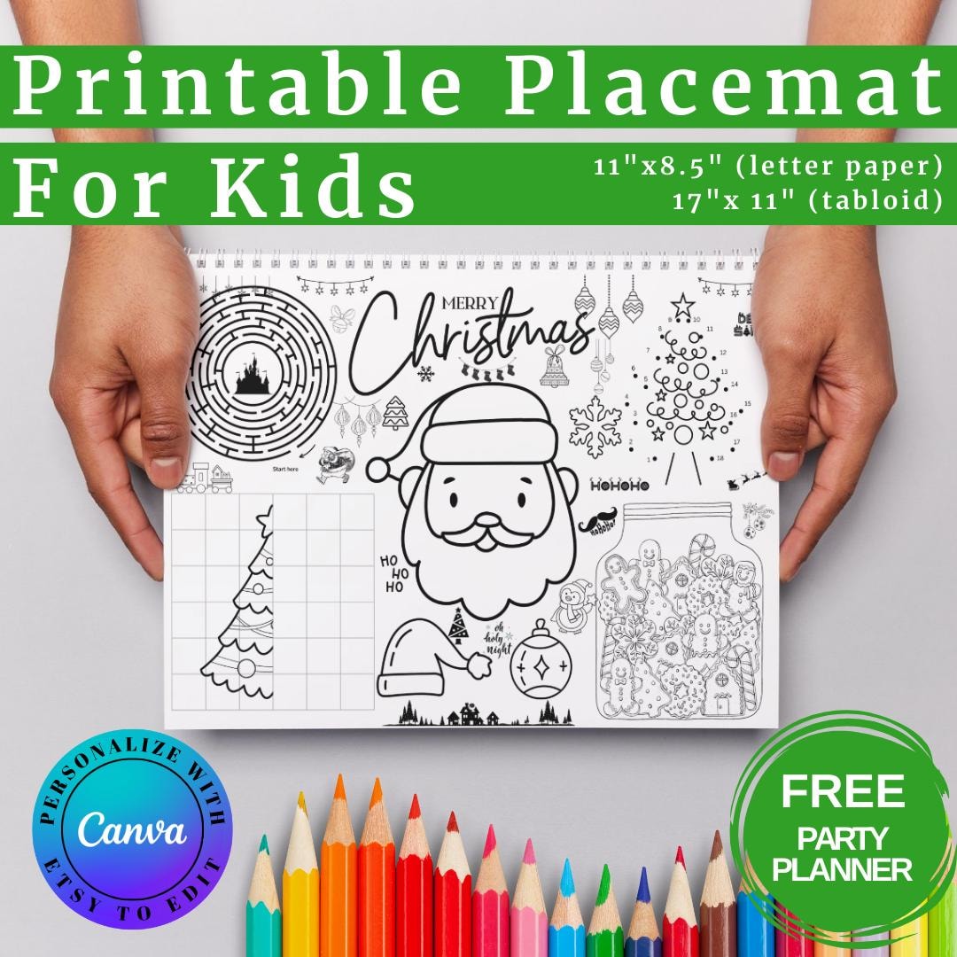 Christmas Activity Mat for Kids Printable Christmas Placemat Instant ...